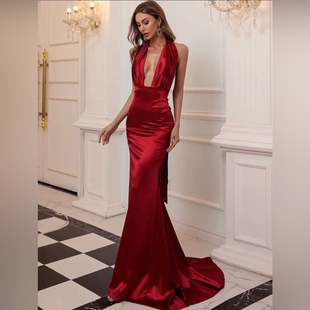 Self Tie Fishtail Satin Prom Dress - Gem